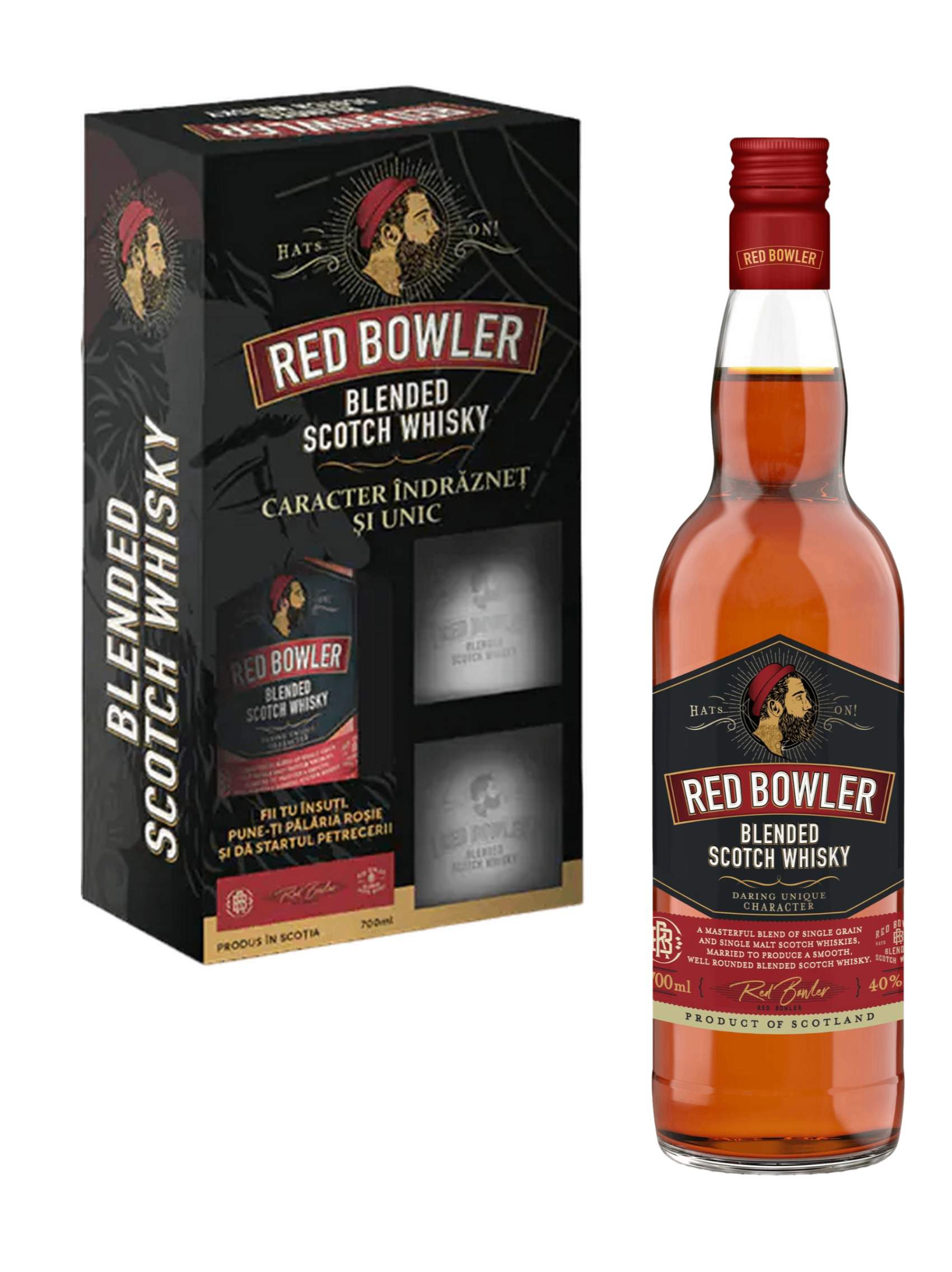 Red Bowler Blended Scotch Whisky with 2 branded glasses 700ml ...