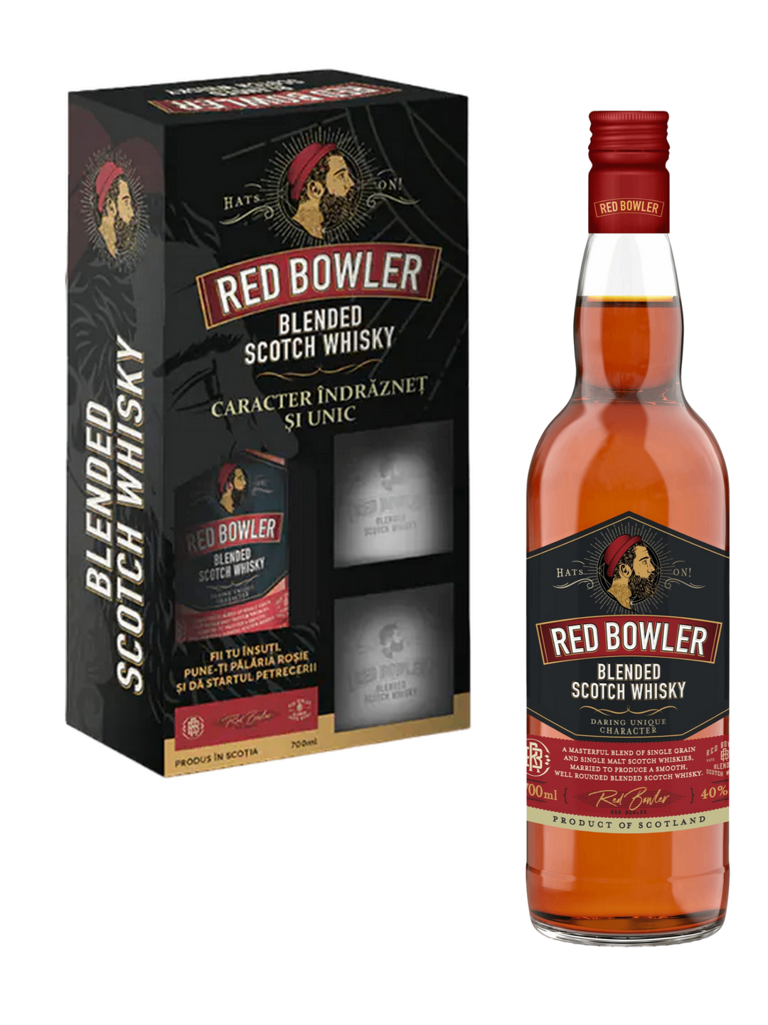 Red Bowler Blended Scotch Whisky with 2 branded glasses 700ml ...